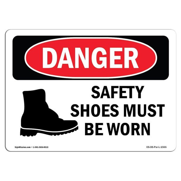 DANGER/CAUTION PROTECTIVE FOOTWEAR REQUIRED ALUMINUM SIGN | Bolts Plus Inc.