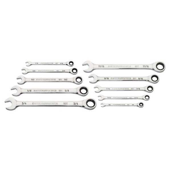 10 PC 90T 12 POINT SAE COMBINATION RATCHETING WRENCH SET | Bolts Plus Inc.