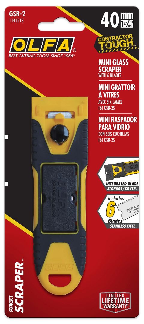 OLFA 40MM GSR-2 STAINLESS STEEL BLADE MINI GLASS SCRAPER | Bolts Plus Inc.